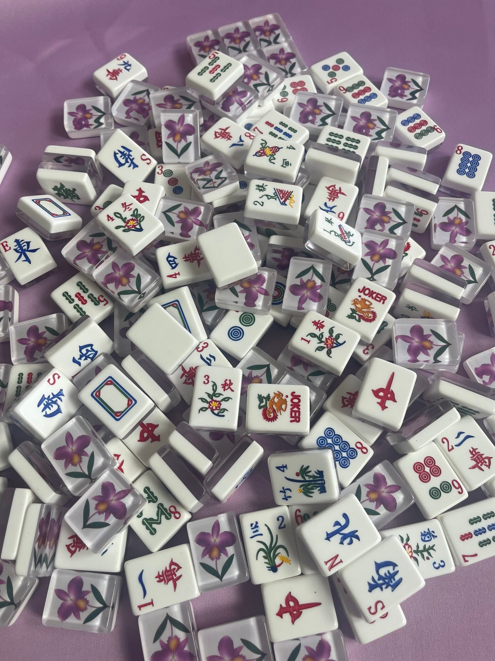 Purple Orchid Flower 2 Layer American Mahjongg tile set- Engraved Hand ...